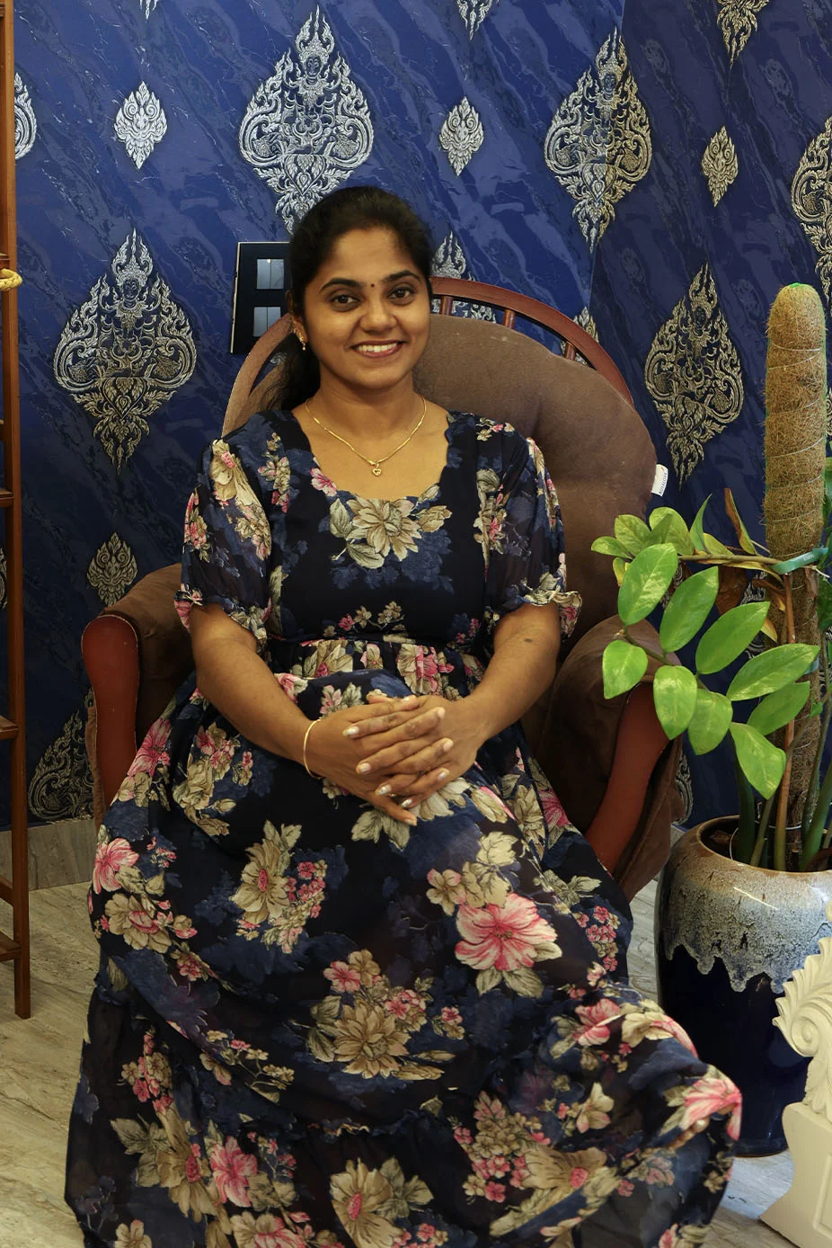 Georgette Full Length Frock Navy Blue - homeslove.in
