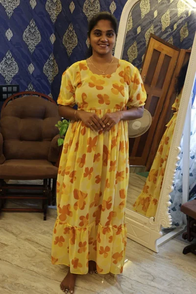 Georgette Full Length Frocks Yellow - homeslove.in